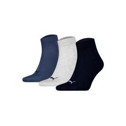 Kurzsocken Puma "Socken Quarter Plain 3P 3er Pack", Damen, Gr. 35-38, blau (blau, grau), Obermaterial: 68% Baumwolle CO. 18% Polyamid PA. 12% Polyester PES. 2% Elasthan EL., Socken Kurzsocken