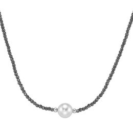 Collier Smart Jewel "Collier mit Edelstein-Kugeln + Muschelkern-Perle, Silber 925", grau, Halsketten, Damen, Silber 925 (Sterlingsilber), Collier