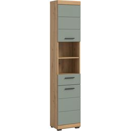 Hochschrank Welltime "SIENA, Breite 37cm, 2 T&uuml;r, 1 Schubkasten, 2 offene F&auml;cher, MDF-Front", gr&uuml;n (artisan eiche nb, salbei nb), B:37cm H:191cm T:31cm, FSC-zertifizierter Holzwerkstoff, Schr&auml;nke, Hochschrank, in verschiedenen Farben erh&auml;ltlich, Badm&ouml;bel, Badschrank, Schrank, Bad