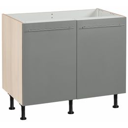 Sp&uuml;lenschrank Optifit "Bern", grau (basaltgrau, akaziefarben), B:100cm H:87cm T:58,4cm, Schr&auml;nke, Sp&uuml;lenschrank, 100 cm breit, mit 2 T&uuml;ren, h&ouml;henverstellbare F&uuml;&szlig;e, mit Metallgriffen