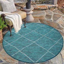 Outdoorteppich Carpet City "PALM3075", blau, H:5mm &Oslash;:160cm, Polypropylen, Teppiche, Outdoorteppich, Wetterfest & UV-best&auml;ndig, f&uuml;r Balkon, Terrasse, K&uuml;che, flach gewebt