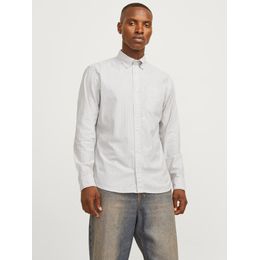 Jack & Jones Langarmhemd JACK & JONES "JPRBROOK OXFORD SHIRT L/S NOOS", Herren, Gr. S, N-Gr, beige (pure cashmere stripes:slim fit), Web, Obermaterial: 97% Baumwolle, 3% Elasthan, unifarben, slim fit, Hemden Langarmhemd