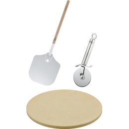 R&ouml;sle Pizzastein R&Ouml;SLE "Barbecue Pizza-Set", naturstein (schamott), B:32,5cm H:7cm, Schamottstein, Backbleche, Pizzastein, 3-tlg., inkl. Pizzaschieber und Pizza- und Flammkuchenschneider