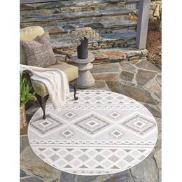 Teppich Carpet City "In-& Outdoorteppich Santorini 435, 3D-Effekt, Boho-Look", beige (creme), H:5mm &Oslash;:120cm, Polypropylen, Teppiche, Teppich, Wetterfest & UV-best&auml;ndig f&uuml;r Terrasse, Balkon, K&uuml;che, Flur