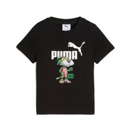 T-Shirt Puma "SUPER GRAPHIC TEE PS", Jungen, Gr. 98, schwarz (Puma schwarz), Jersey, Obermaterial: 100% Baumwolle, bedruckt, regular fit normal, Rundhals, Shirts T-Shirt, Regular Fit, Kurzarm, Rundhalsausschnitt, mit Print-Applikation