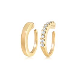 Paar Ohrklemmen Elli "Ohrringe Single Earcuff Basic Zirkonia 2er Set 925 Silber" Gr. 14,5, gold, Ohrringe, Damen, Silber 925 (Sterlingsilber), Paar Ohrklemmen