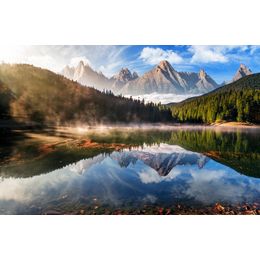 Fototapete papermoon "Mountain Lake Autumn Fog", bunt, B:2m L:1,49m, Vlies, Tapeten, Fototapete