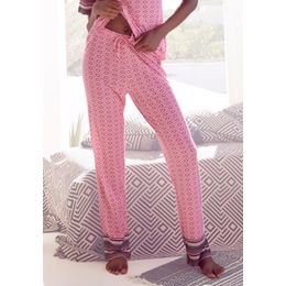 Schlafhose Vivance Dreams, Damen, Gr. 36/38, N-Gr, pink (pink bedruckt), Single Jersey, Obermaterial: 100% Viskose, bedruckt, bequem lang, Hosen Schlafhose, in sch&ouml;nem Ethno-Design