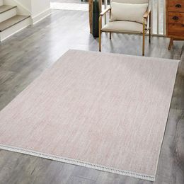 Teppich Carpet City "CLASICO 0052", rosa, B:200cm H:11mm L:290cm, Obermaterial: 100% Polyester, Teppiche, Teppich, L&auml;ufer, Kurzflor, Hochtief-Muster, Boho, Fransen, Wohnzimmer