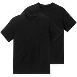 T-Shirt Schiesser "Essentials", Herren, Gr. M, schwarz (000, schwarz), Single Jersey, Obermaterial: 100% Baumwolle, unifarben, regular fit Po-bedeckend, Rundhals, Shirts T-Shirt, mit Rundhalsausschnitt
