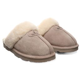 Hausschuh Bearpaw "Loki", Damen, Gr. 40, hellgrau, Veloursleder, Fellimitat, Basic, Schuhe Hausschuh, Home Slipper, Pantoffel mit Warmfutter