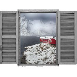 Wandtattoo queence "Norwegen Winter", wei&szlig;, B:80cm H:60cm T:0,1cm, Wandtattoos, Wandtattoo, Wandsticker, Wandbild, selbstklebend, 3D, Fenster