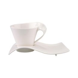 Villeroy & Boch Tasse VILLEROY & BOCH "Caf&eacute; au lait Tasse mit Unterteller NewWave Caff&egrave; 260 ml wei&szlig;", wei&szlig;, Porzellan, Trinkgef&auml;&szlig;e, Tasse