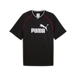 T-Shirt Puma "ESS FOOTBALL JERSEY", Damen, Gr. L, schwarz (Puma schwarz), Web, Obermaterial: 100% Polyester, unifarben, relaxed fit normal, Shirts T-Shirt, relaxed fit, Kurzarmdesign, mit DryCELL-Technologie
