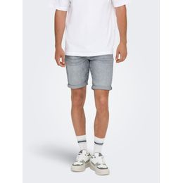 Only & Sons Shorts ONLY & SONS "ONSPLY MBD 8772 TAI DNM SHORTS NOOS", Damen, Gr. XL, N-Gr, grau (medium grau), Denim/Jeans, Obermaterial: 98% Baumwolle, 2% Elasthan, unifarben, Basic, slim fit kniefrei, Hosen Shorts