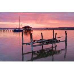 Fototapete papermoon "HOLZ-BR&Uuml;CKE-PIER STEG MEER OZEAN SEE STRAND SONNE DORF", bunt, B:3,5m L:2,6m, Vlies, Tapeten, Fototapete