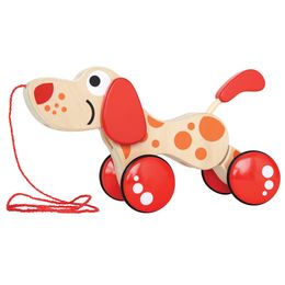 Nachziehtier HAPE "H&uuml;ndchen Puppy", beige (natur, rot), Nachziehspielzeug, BabyB:22cm H:16cm T:9cm, Holz, Nachziehtier, F&ouml;rdert Feinmotorik, Koordination und Vorstellungskraft, B:22cm H:16cm T:9cm