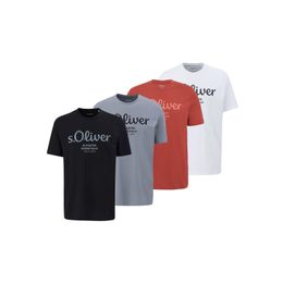 T-Shirt s.Oliver "T-Shirt Logo T-Shirt 4er Pack", Herren, Gr. L, grau (wei&szlig;, rot, hellgrau, schwarz), Obermaterial: 100% Baumwolle CO., Shirts T-Shirt