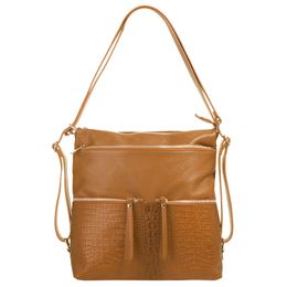 Umh&auml;ngetasche Samantha Look, Damen, Gr. B/H/T: 33cm x 32cm x 11cm onesize, braun (cognac), Leder, Reptilienpr&auml;gung, Taschen Umh&auml;ngetasche, echt Leder, Made in Italy