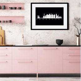 Bild queence "Frankfurt Skyline BLACK", schwarz (farbe rahmen: schwarz, farbe bild(er): schwarz), B:70cm H:50cm, Acrylglas, Holz, Papier, Bilder, Bild, HD Premium Poster-Druck inkl. Holzrahmen