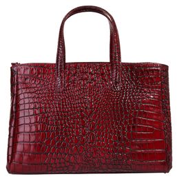 Henkeltasche CLUTY, Damen, Gr. B/H/T: 38cm x 26cm x 18cm onesize, rot, Leder, gl&auml;nzend, Taschen Henkeltasche, echt Leder, Made in Italy