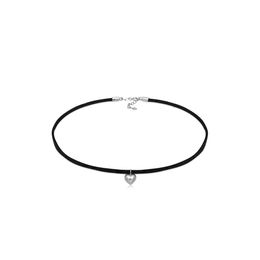 Choker Elli "Halskette Lederkette synthetisch Herz Anh&auml;nger 925 silber" Gr. 36, schwarz, Halsketten, Damen, ohne Stein, Silber 925 (Sterlingsilber), Choker