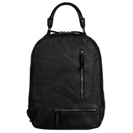 Cityrucksack Samantha Look, Damen, Gr. B/H/T: 27cm x 36cm x 13cm, onesize, schwarz, Leder, Rindsleder, Retro, Rucks&auml;cke Cityrucksack, echt Leder, Made in Italy