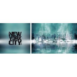 Leinwandbild queence "New York City", bunt (farbe bild(er): bunt), B:100cm H:40cm T:2cm, Canvas, Holzrahmen, Bilder, Leinwandbild, Premium-Leinwandstoff, Handarbeit aus Deutschland, Spruch, 2er Set