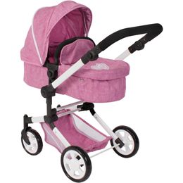 Bayer Chic 2000 Kombi-Puppenwagen CHIC2000 "Linus", rosa (jeans pink), Puppenwagen, KinderB:42cm H:82cm T:72cm, Kunststoff, Polyester, Stahl, Kombi-Puppenwagen, mit schwenkbaren Vorderr&auml;dern, B:42cm H:82cm T:72cm