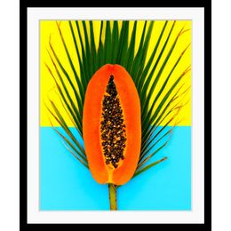 Bild queence "Papaya", bunt (farbe rahmen: schwarz, farbe bild(er): bunt), B:30cm H:40cm, Acrylglas, Holz, Papier, Bilder, Bild, HD Premium Poster-Druck inkl. Holzrahmen