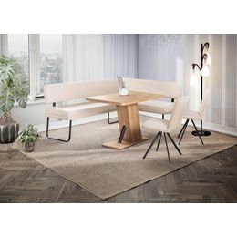 Eckbankgruppe OTTO HOME "Gabi Essecke, Sitzgruppe, Eckbankgruppe, K&uuml;chenbankgruppe", helles beige, hellbeige, schwarz, B:214cm H:87cm T:164cm, Holzwerkstoff, MDF, Massivholz, Metall, Polyester, Sitzm&ouml;bel-Sets, Eckbankgruppe, Gestell aus matt-schwarzem Flachmetall, stabil, 2-Stoff-Design