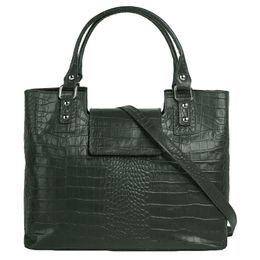 Henkeltasche CLUTY, Damen, Gr. B/H/T: 30cm x 20cm x 6cm onesize, gr&uuml;n (dunkelgr&uuml;n), Leder, Reptilienpr&auml;gung, Taschen Henkeltasche, echt Leder, Made in Italy