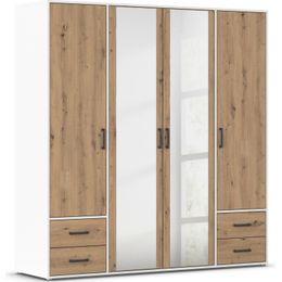 Dreht&uuml;renschrank Rauch "Kleiderschrank Schrank Garderobe W&auml;scheschrank VOYAGER", wei&szlig; (alpinwei&szlig;, eiche artisan), B:187cm H:194cm T:53cm, Holzwerkstoff, Schr&auml;nke, Dreht&uuml;renschrank, mit modernen Griffen in Graumetallic, inkl. Schubk&auml;sten und Spiegel