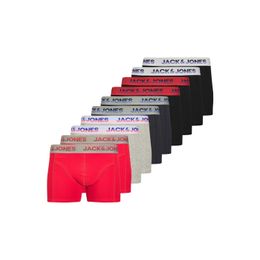 Jack & Jones Boxershorts JACK & JONES "Boxershort JACJADON SOLID TRUNKS 10 PACK 10er Pack", Herren, Gr. L, bunt (rot, grau, schwarz), Obermaterial: 95% Baumwolle CO(Bio). 5% Elasthan EL., Unterhosen Boxershorts