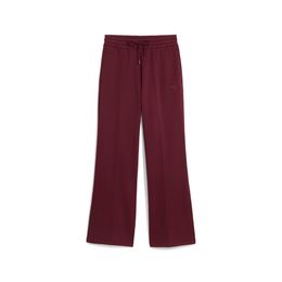 Trainingshose Puma "HER COMFORT HIGH-WAIST STRAIGHT PANTS FL OP", Damen, Gr. S, N-Gr, rot (ruby shimmer), Fleece, Obermaterial: 68% Baumwolle, 32% Polyester, unifarben, comfort fit normal, Hosen Trainingshose, mit Eingrifftaschen, pflegeleicht, komfortable Passform