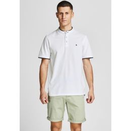 Jack & Jones Kurzarmshirt JACK & JONES "PAULOS MAO POLO", Herren, Gr. XS, wei&szlig;, Piqu&eacute;, Obermaterial: 100% Baumwolle, unifarben, schmal h&uuml;ftbedeckend, Rundhals, B&uuml;ndchen, Shirts Kurzarmshirt, mit kontrastfarbiger Kante am schmalen Stehkragen und am &Auml;rmelsaum