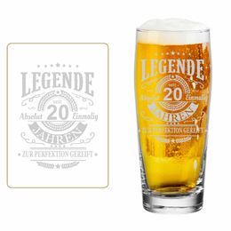 Bierglas LUXENTU "Willi Becher Bierglas mit Gravur Legende seit 20 Jahren 0,5 l transparent", bunt (transparent), 1 tlg., Glas, Trinkgef&auml;&szlig;e, Bierglas