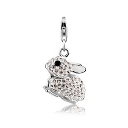 Charm-Einh&auml;nger NENALINA "Charm Anh&auml;nger Hase Kristalle 925 Silber" Gr. 28, wei&szlig;, Charms, Damen, Blacklist, Silber 925 (Sterlingsilber), Charm-Einh&auml;nger