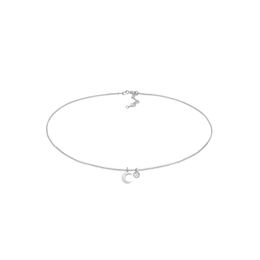 Choker Elli "Halskette Choker Halbmond Astro Mondstein 925 Silber" Gr. 36, silber, Halsketten, Damen, mit Steinen, Silber 925 (Sterlingsilber), Choker