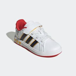 Sneaker adidas Sportswear "ADIDAS DISNEY MICKY MAUS GRAND COURT KIDS", Damen, Gr. 33, schwarz-wei&szlig; (cloud wei&szlig;, core schwarz, bold gold), Synthetik, Schuhe Sneaker, f&uuml;r Kinder & Jugendliche