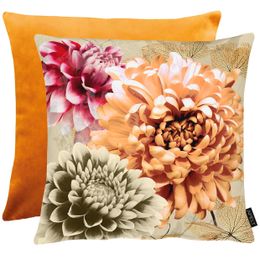 Dekokissen Apelt "Dahlia", orange (orange, pink, beige, gebl&uuml;mt), B:45cm H:5cm L:45cm, Polyester, Dekokissen_Sitzkissen_Kissenh&uuml;llen, Dekokissen