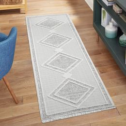 Teppich Carpet City "LINDO 8853", beige, B:80cm H:11mm L:300cm, Obermaterial: 100% Polyester, Teppiche, Teppich, Kurzflor, Hochtief-Muster/ 3D-Effekt, Fransen, Boho-Stil, Wohnzimmer