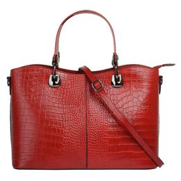 Henkeltasche CLUTY, Damen, Gr. B/H/T: 32cm x 22cm x 11cm onesize, rot, Leder, Reptilienpr&auml;gung, Taschen Henkeltasche, echt Leder, Made in Italy