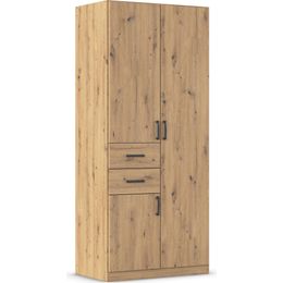 Dreht&uuml;renschrank Rauch "Kleiderschrank Schrank Garderobe MAIKA mit Dekor-Front", braun (eiche artisan), B:91cm H:210cm T:54cm, Holzwerkstoff, Schr&auml;nke, Dreht&uuml;renschrank, 2 Schubladen, in verschiedenen Breiten, H&ouml;hen, Farben, MADE IN GERMANY