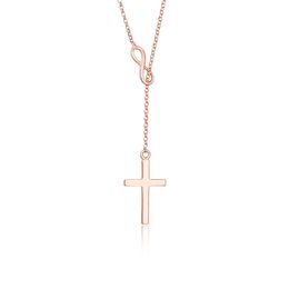 Y-Kette Elli "Halskette Y-Kette mit Kreuz und Infinity Symbol 925 Silber" Gr. 45, rosa (rosegold), Halsketten, Damen, ohne Stein, Silber 925 (Sterlingsilber), Y-Kette