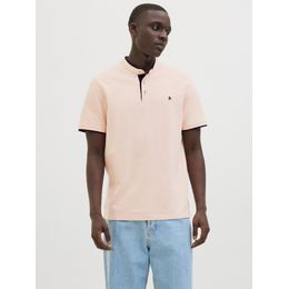 Jack & Jones Poloshirt JACK & JONES "JJEPAULOS MAO POLO", Herren, Gr. M, orange (peach parfait), Piqu&eacute;, Obermaterial: 100% Baumwolle, unifarben, slim fit taillenbedeckt, Rundhals, Rippb&uuml;ndchen, Shirts Poloshirt, mit Logo Stickerei