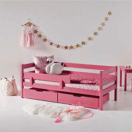 Einzelbett Hoppekids "ECO Comfort Kinderbett, Kiefer Massivholz, Jugendbett inkl. Rollrost", rosa (barockrose), B:76cm H:65cm L:166cm, Kiefer massiv, Betten, Einzelbett, 70x160 cm, wahlweise in verschieden Farben/ Matratze/ Absturzsicherung