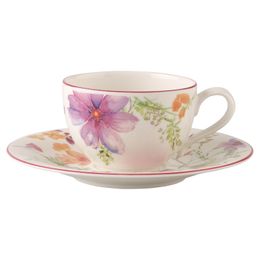 Villeroy & Boch Tasse VILLEROY & BOCH "Fr&uuml;hst&uuml;ckstasse mit Untertasse Mariefleur Basic 290 ml bunt", bunt, 2 tlg., Porzellan, Trinkgef&auml;&szlig;e, Tasse