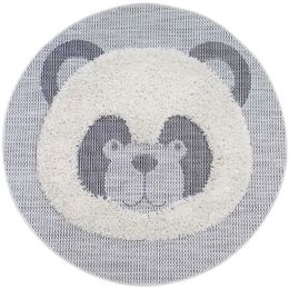 Kinderteppich "NAVAJO - Panda", wei&szlig; (wollwei&szlig;), H:35mm &Oslash;:135cm, Polypropylen (PP), PRIMAFLOR-IDEEN IN TEXTIL, Teppiche, Kinderteppich, Hoch-Tief-Effekt, Motiv Panda, Kinderzimmer