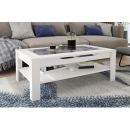 Couchtisch ByLiving "Ralph", wei&szlig; (wei&szlig;, wei&szlig;, wei&szlig;), B:110cm H:43cm T:67cm, Tische, Couchtisch, Breite 110 cm, mit Glaseinsatz und Schubkasten
